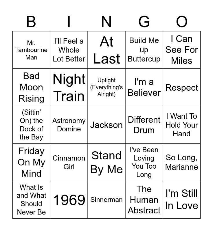 Five-0-Five Music Bingo - 60s 2 Bingo Card