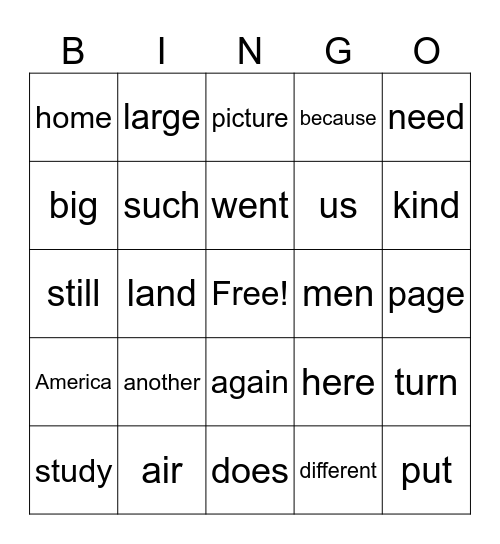 Fry Words 151 - 200 Bingo Card