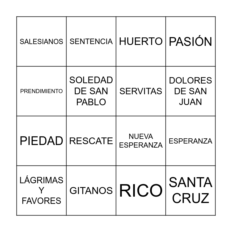BINGO SEMANA SANTA Bingo Card