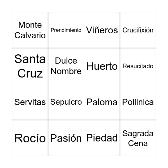 BINGO SEMANA SANTA Bingo Card