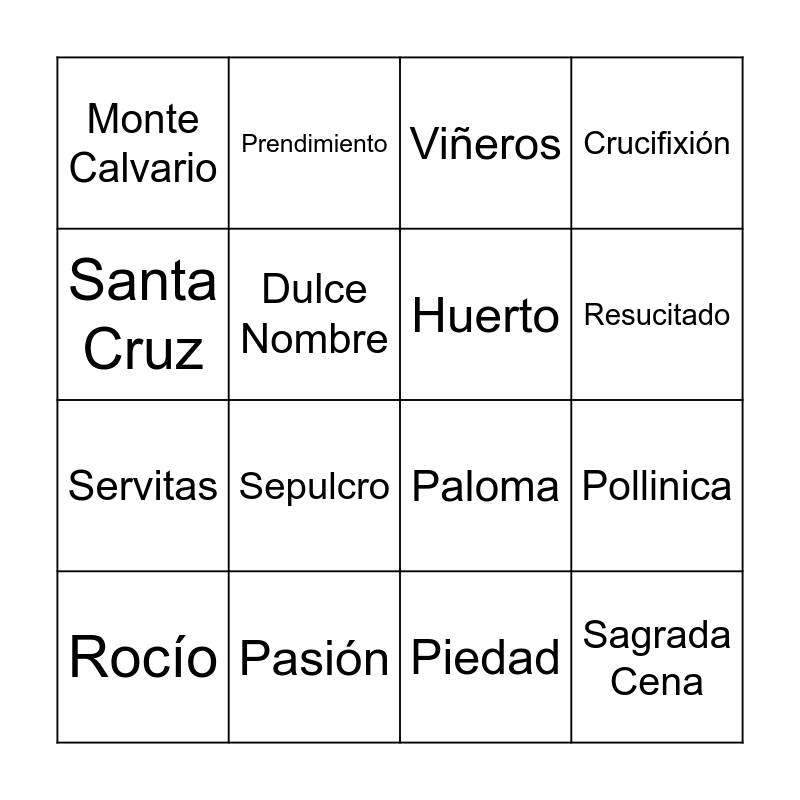 BINGO SEMANA SANTA Bingo Card