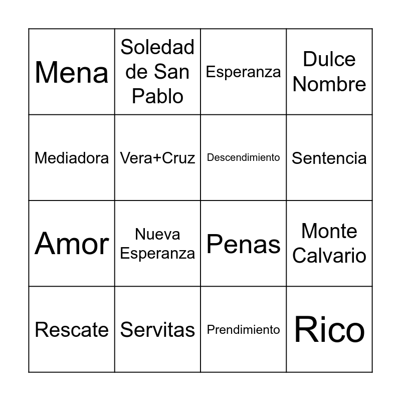 BINGO SEMANA SANTA Bingo Card