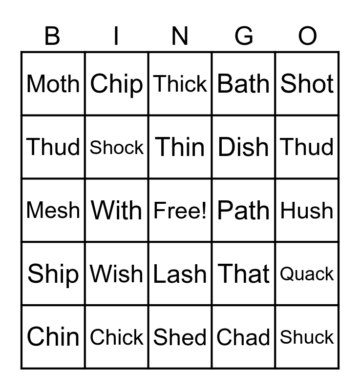 Diagraph Bingo Card