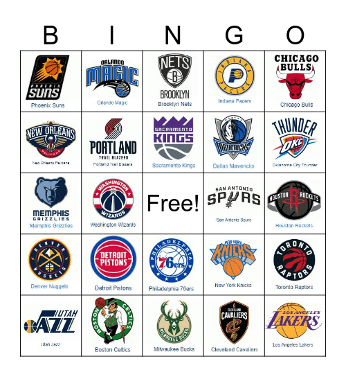 NBA Teams Bingo Card