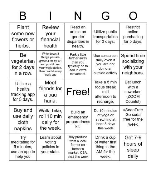 WELLNESS BINGO Card