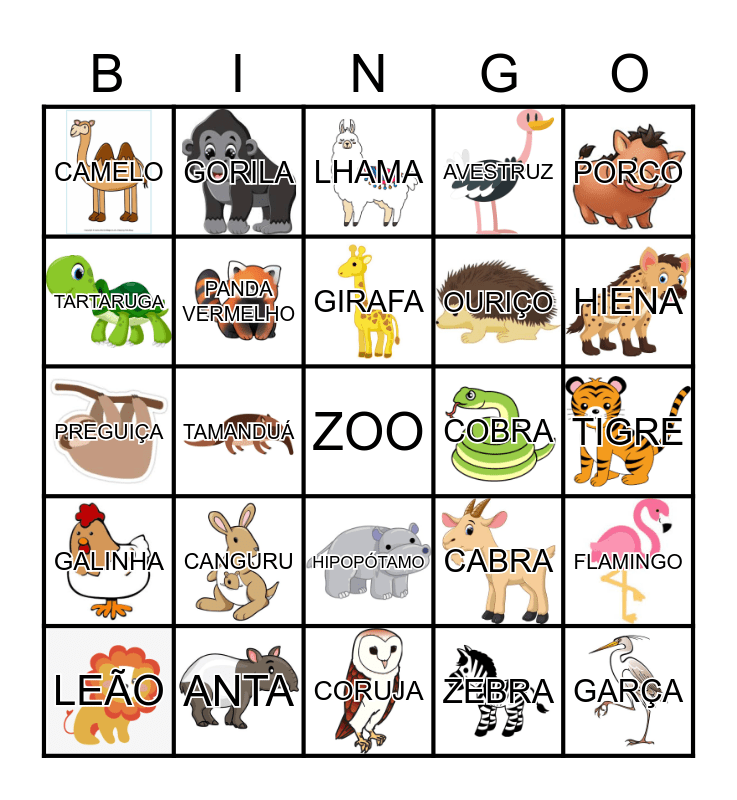 Bingo de animais Bingo Card