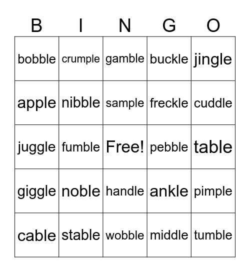 UFLI Lesson 75 -le Bingo Card