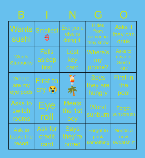 Spring Break ‘24 Bingo Card