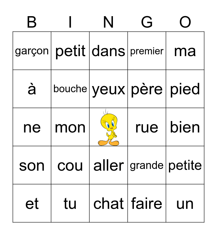 Mots d'ortho - 1ère année Bingo Card