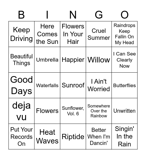 SPRING MUSIC BINGO Card