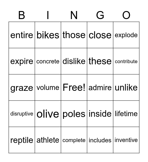 Fundations Level 2 Unit 6 Bingo Card