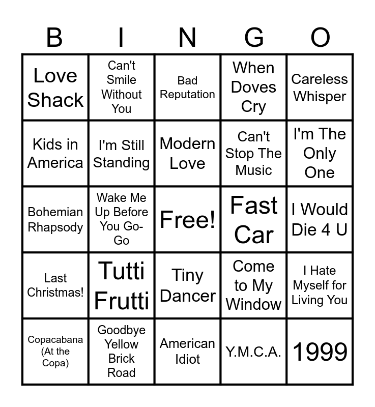 Music Bingo - Round 1 Bingo Card