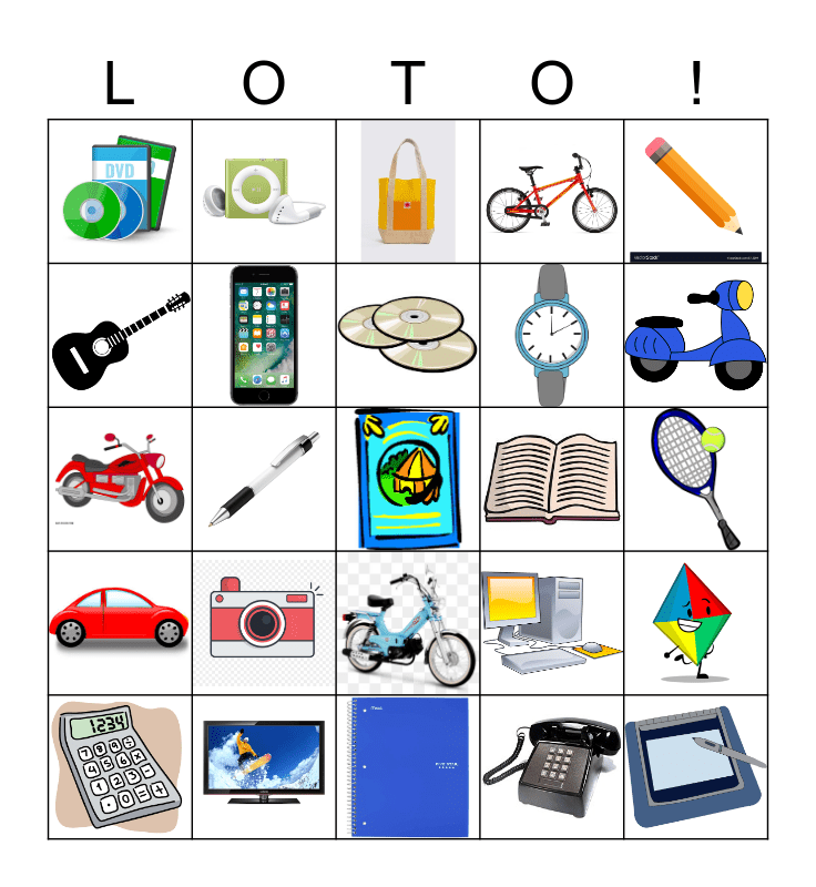 Les objets et les affaires personnelles Bingo Card