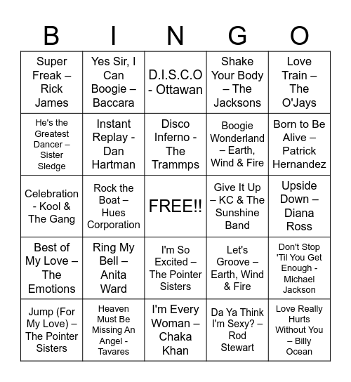 70s Disco Bingo Card