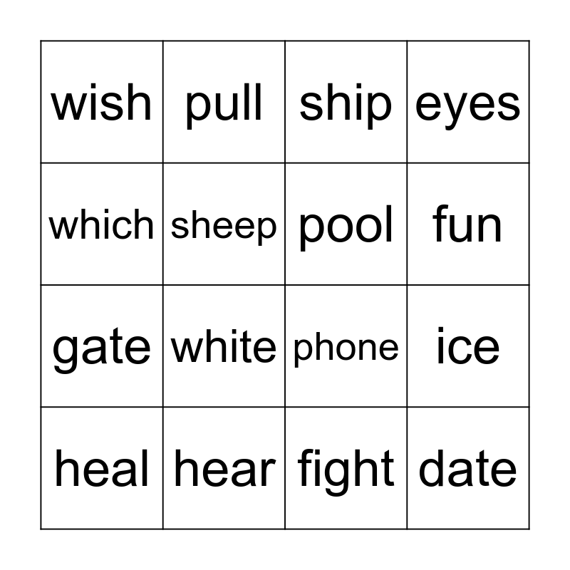Minimal pairs Bingo Card