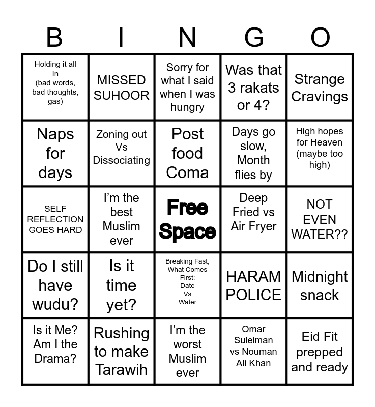 Ramadan Edition Bingo Card