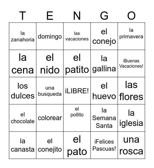 La Pascua Florida Bingo Card