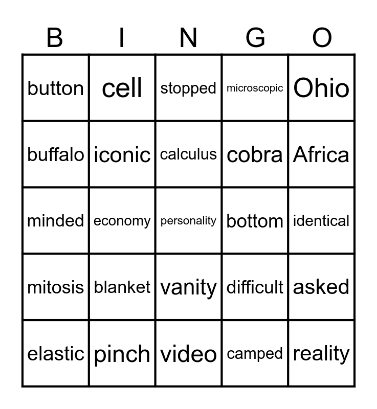 Lsn60 3+ syllable words Bingo Card