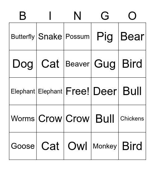 Animal Idiom Bingo Card