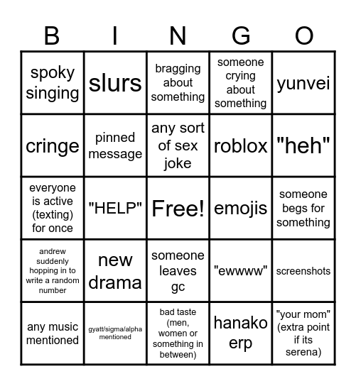 GC Bingo Card