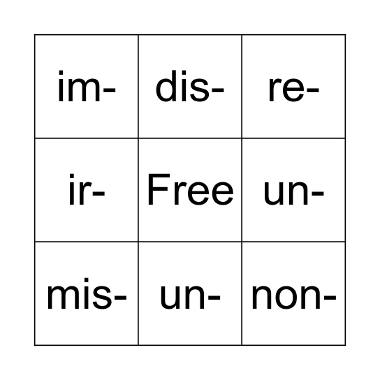 Prefix Bingo Card