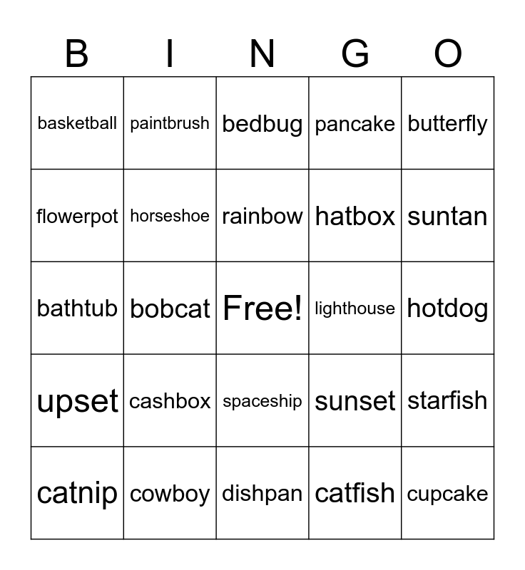 Compound Words Bingo Card