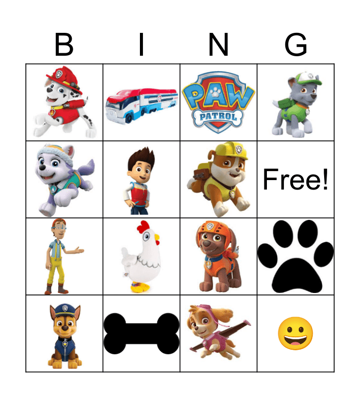 Paw Patrol Bingo Card