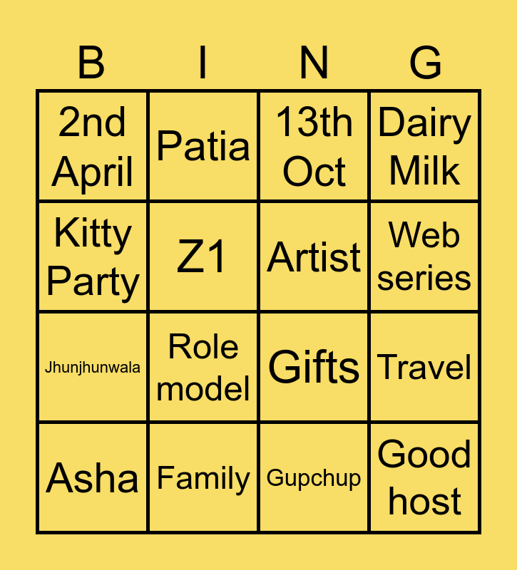 50 & Fabulous Bingo Card