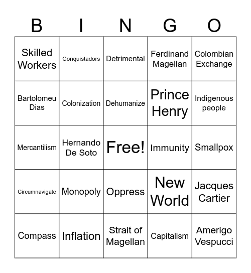 Age of Exploration Bingo Card