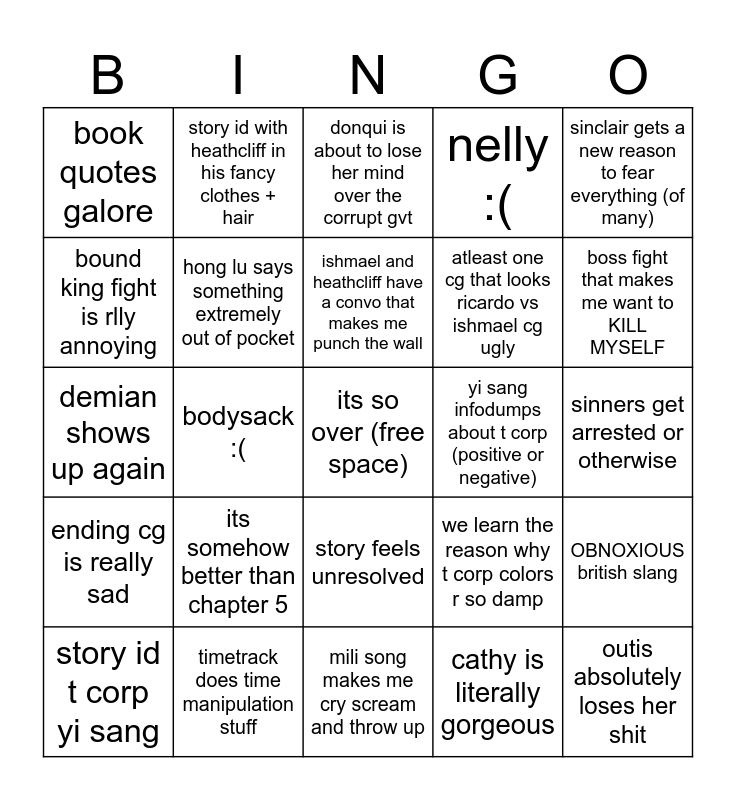 canto VI bingo lets go Bingo Card