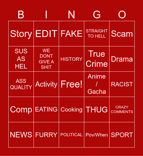 YouTube Shorts Bingo Card