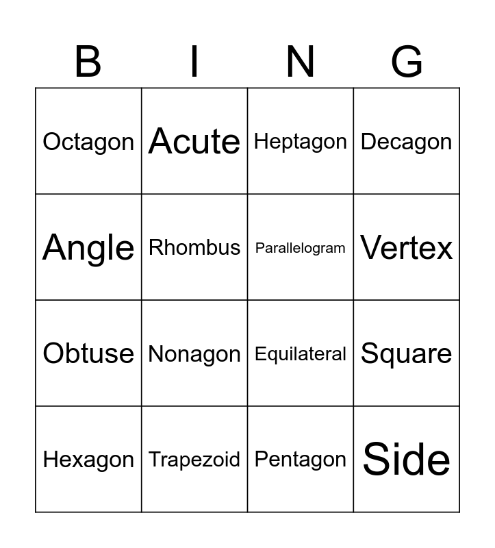 Polygons Bingo Card