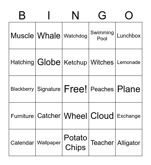 Medial /Ch/ and /L/ Word Bingo Card