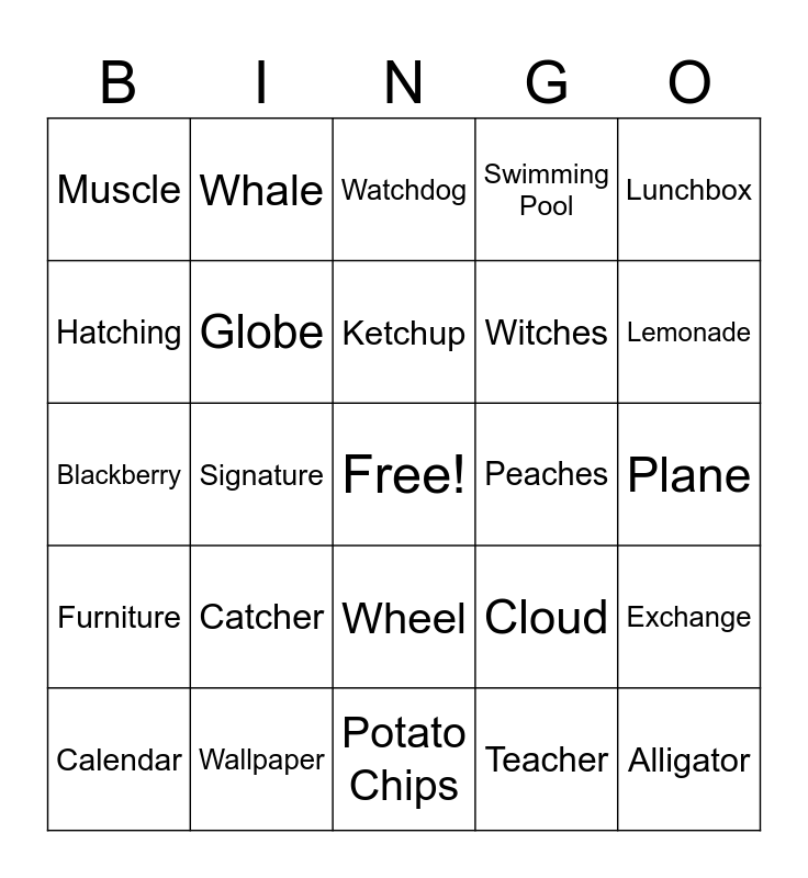 Medial /Ch/ and /L/ Word Bingo Card