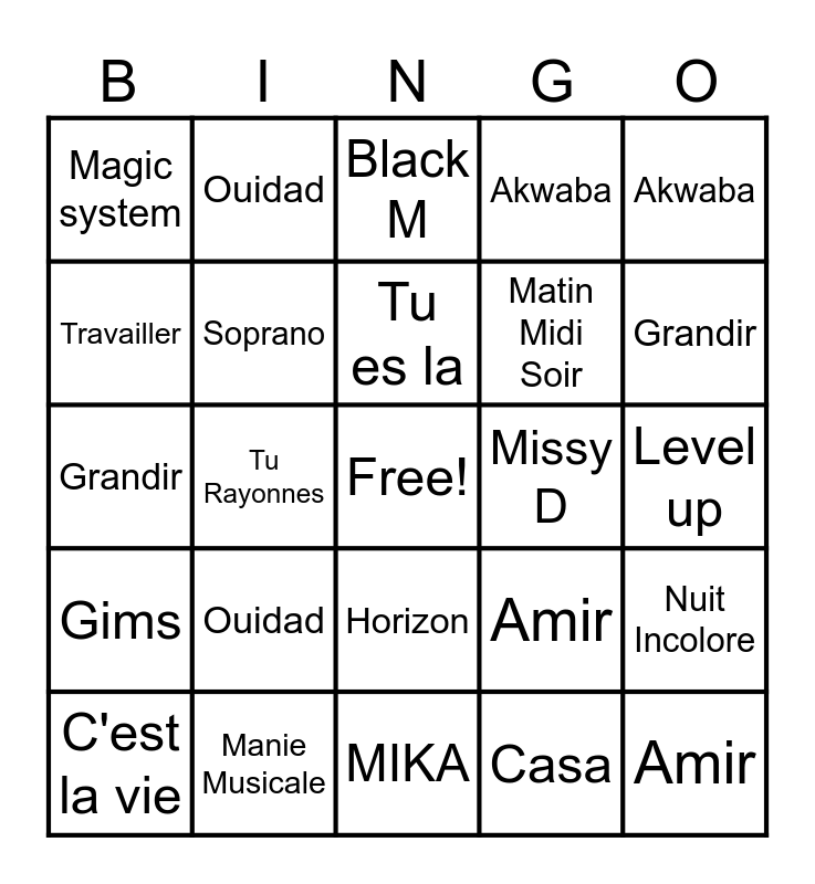 Manie Musicale 2024 Bingo Card