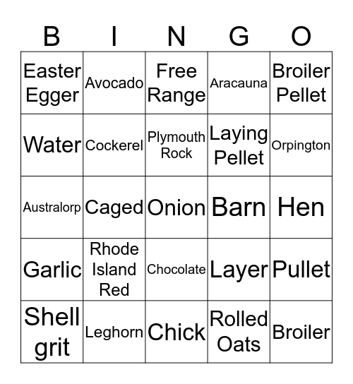 Chicken Bingo Card