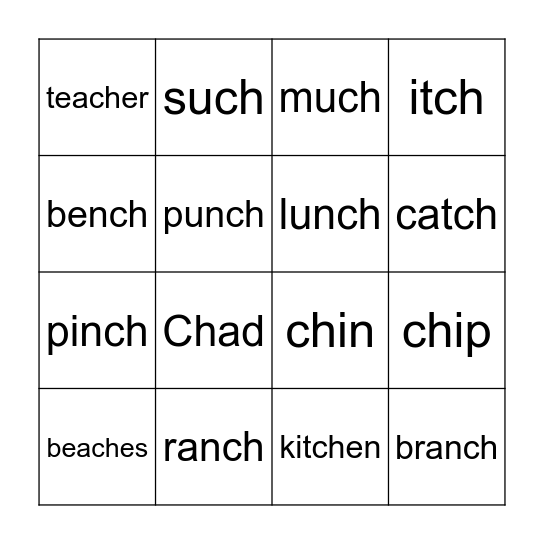 ch digraph Bingo Card