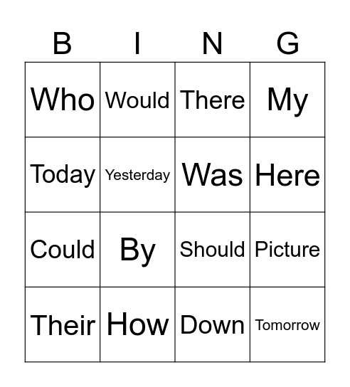 Tricky Word Bingo Card