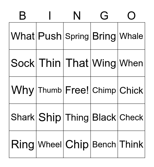 Digraph Bingo Card