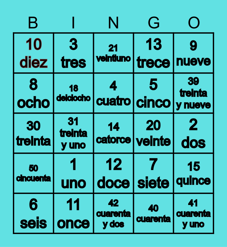 THE SPANISH BINGO CARD Bingo Card