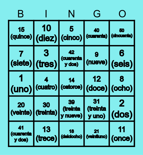 THE ULTIMATE SPANISH BINGO CARD Bingo Card