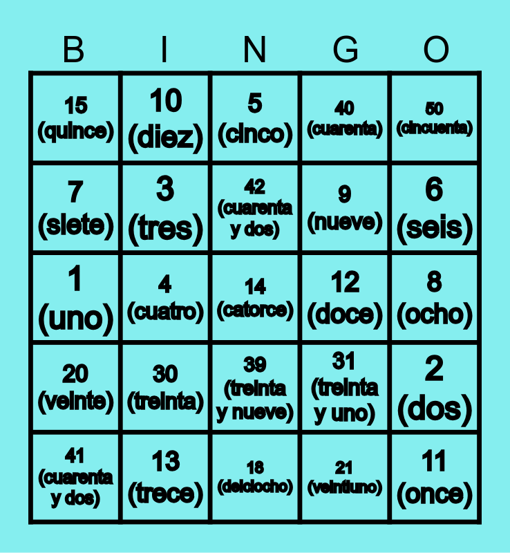 THE ULTIMATE SPANISH BINGO CARD Bingo Card