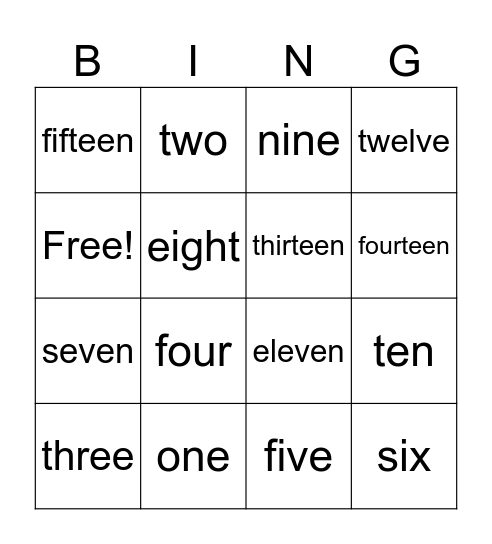 Number 1 - 15 Bingo Card