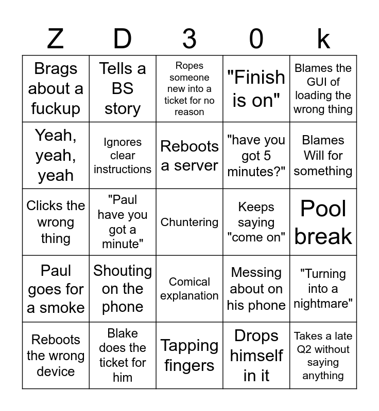 Chump Bingo Card