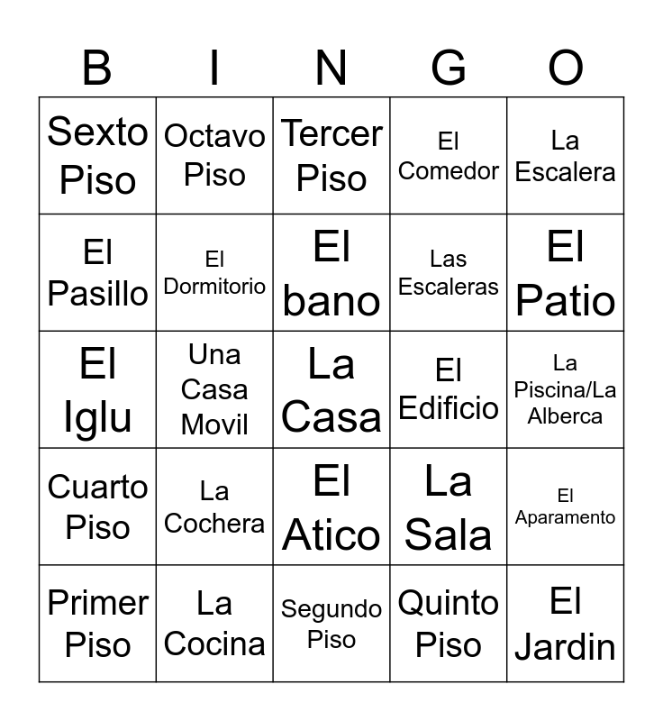 La Casa Bingo Card