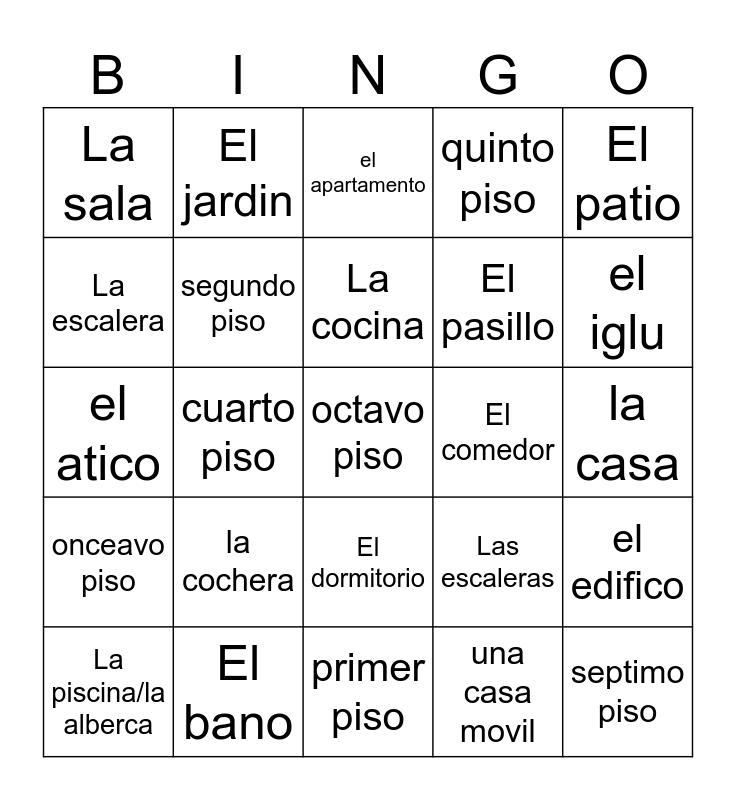 La Casa Bingo Card