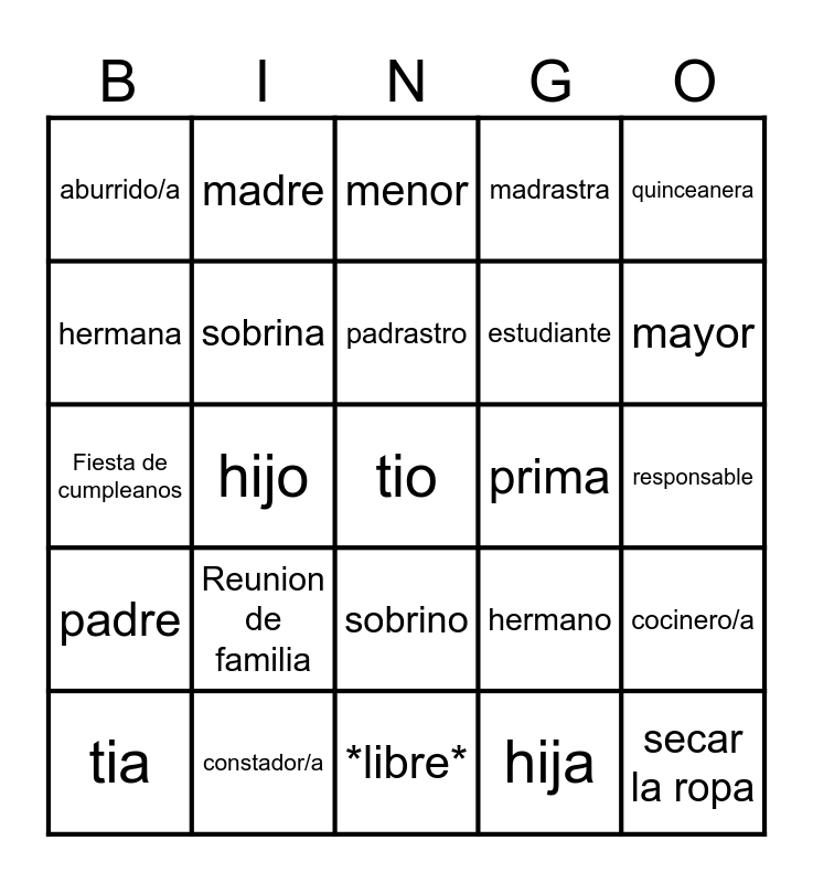 LA FAMILIA Bingo Card