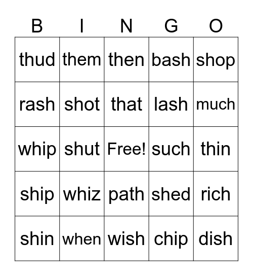 Digraph Bingo Card