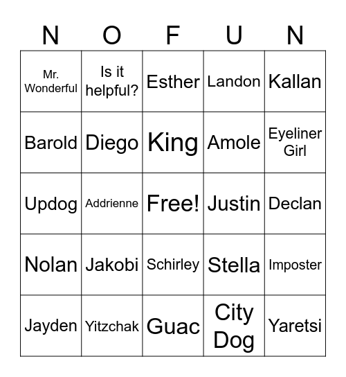 Knouff's Goofballs Bingo Card