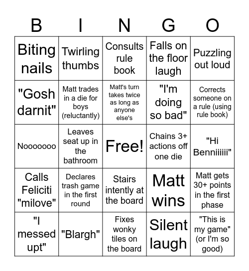Matt Games Bingo Card